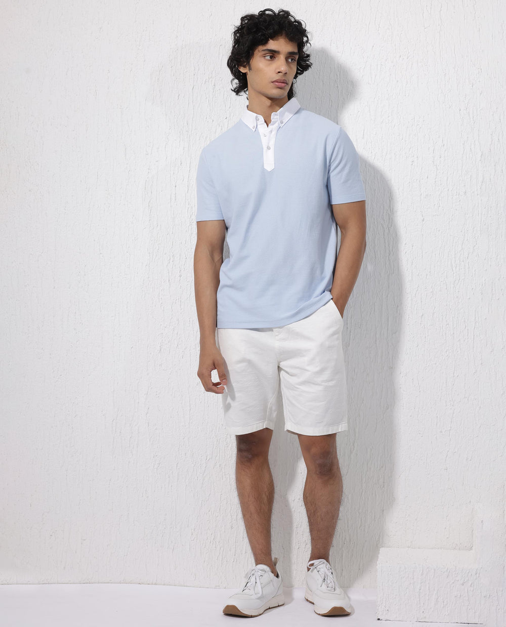Rare Rabbit Mens Parma-2 Pastel Blue Polo Short Sleeve Solid Polo T-Sh