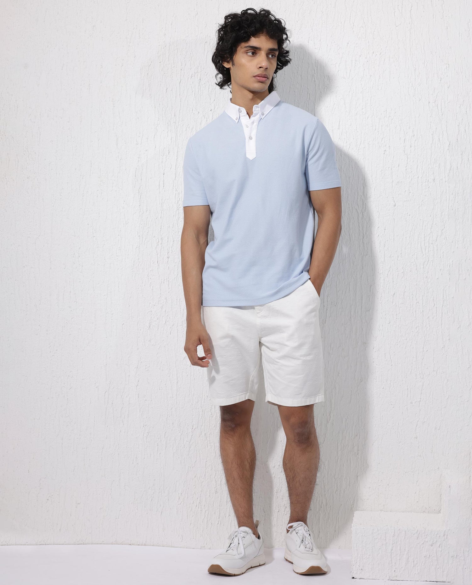 Rare Rabbit Mens Parma-2 Pastel Blue Polo Short Sleeve Solid Polo T-Sh