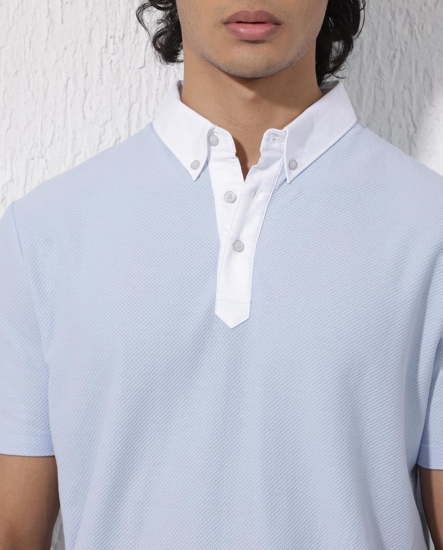 Rare Rabbit Mens Parma-2 Pastel Blue Polo Short Sleeve Solid Polo T-Sh