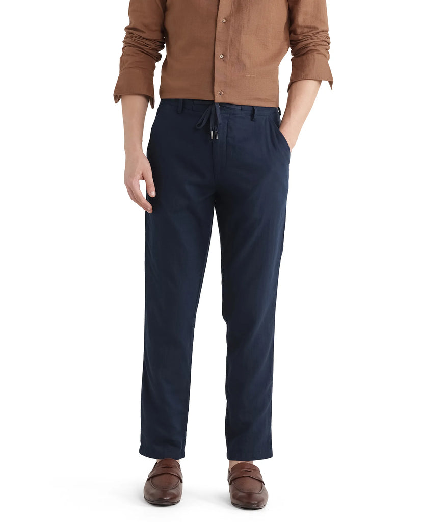 Rare Rabbit Men Pastor-25 Navy Cotton Elastane Fabric Drawstring Closu