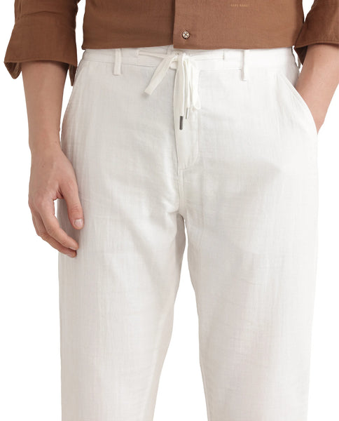 Rare Rabbit Men Pastor-25 White Cotton Elastane Fabric Drawstring Clos