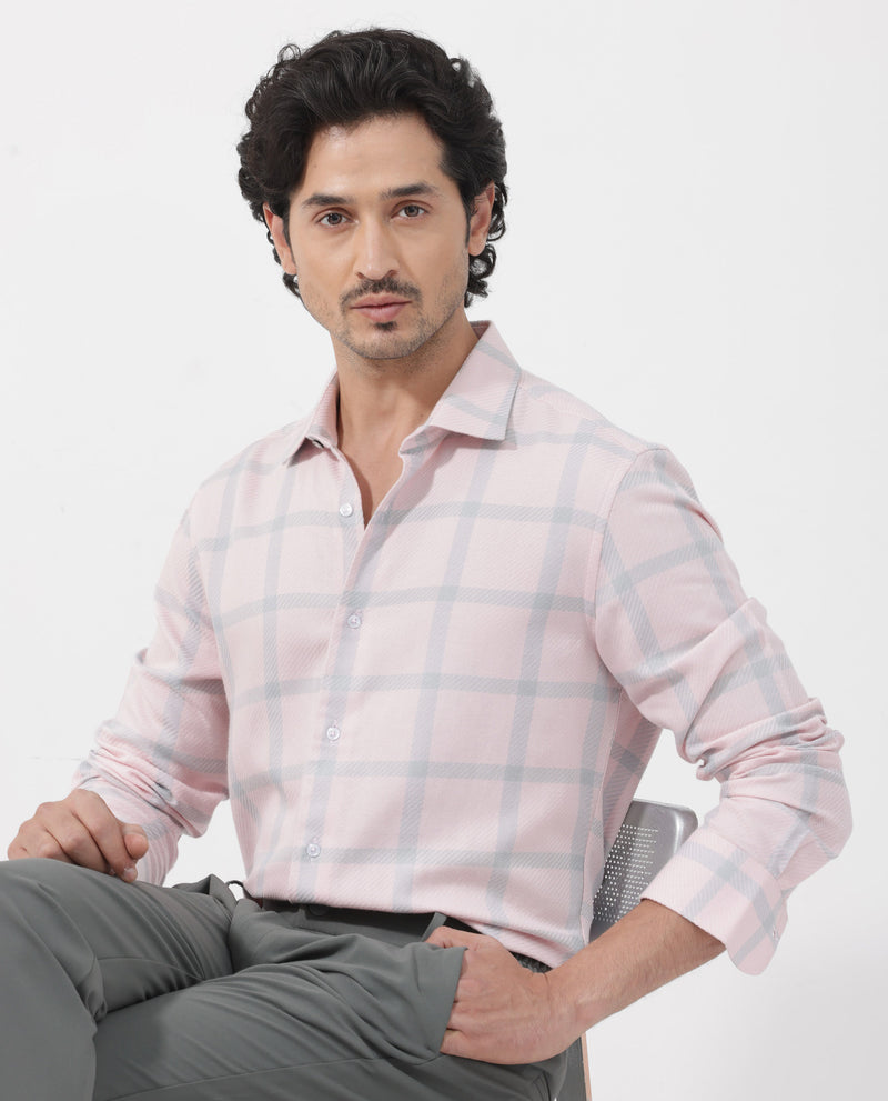 Rare Rabbit Mens Pierce Pink Cotton Viscose Fabric Full Sleeves Checks