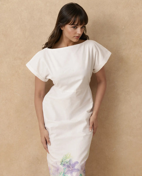 Rareism Women's Prelor White Cotton Boat Neck Floral Print Extended Sl