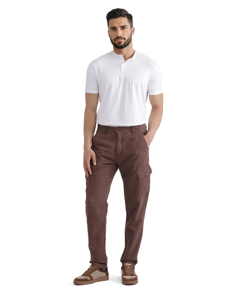 Rare Rabbit Men's Presso 25 Dusky Brown Cotton Blend Plain Relaxed Fit