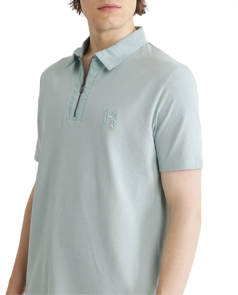 Rare Rabbit Men Presto Light Blue Short Sleeve Zipper Closure Embroide