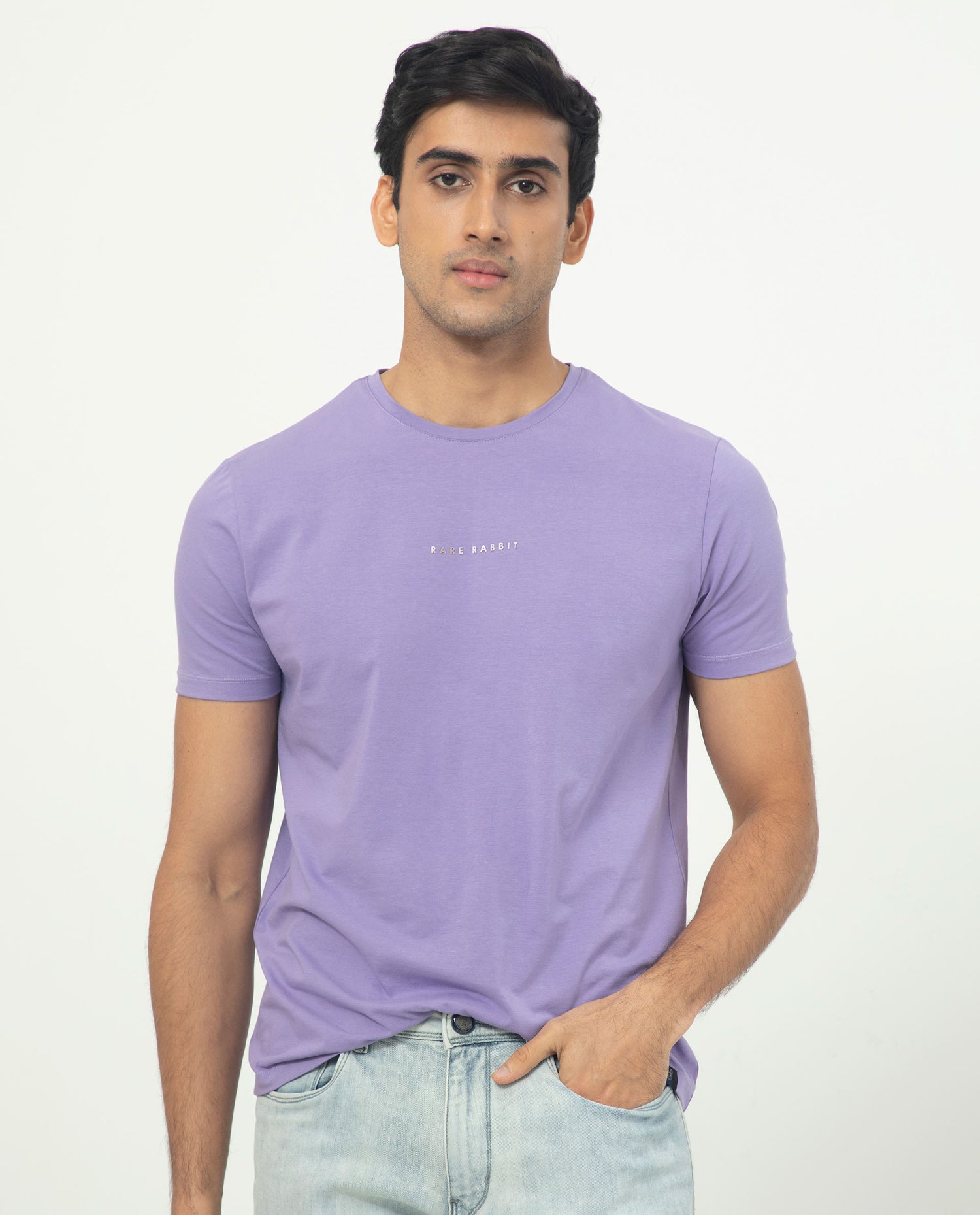 Rare Rabbit Men's Rabbit-5 Purple Crew Neck HD Print Branding Half Sle