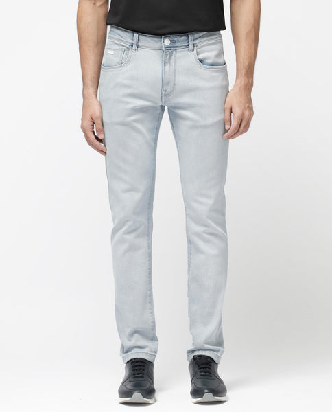 Rare Rabbit Men's Rafail Light Blue Slim Fit Mid Rise Ice Wash Jeans