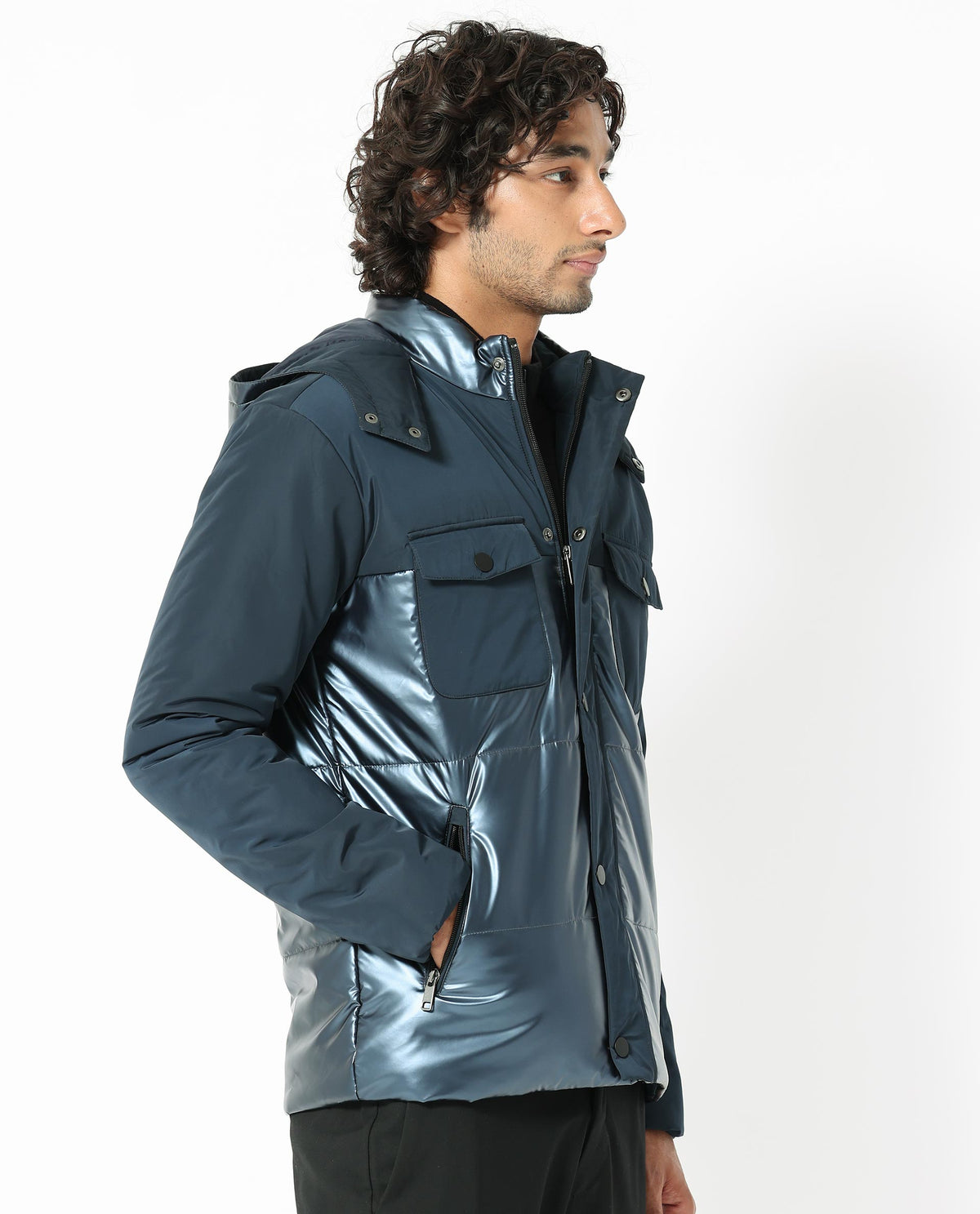 Rare Rabbit Men's Ragon Dark Blue Two-Tone With Detachable Hood Metall