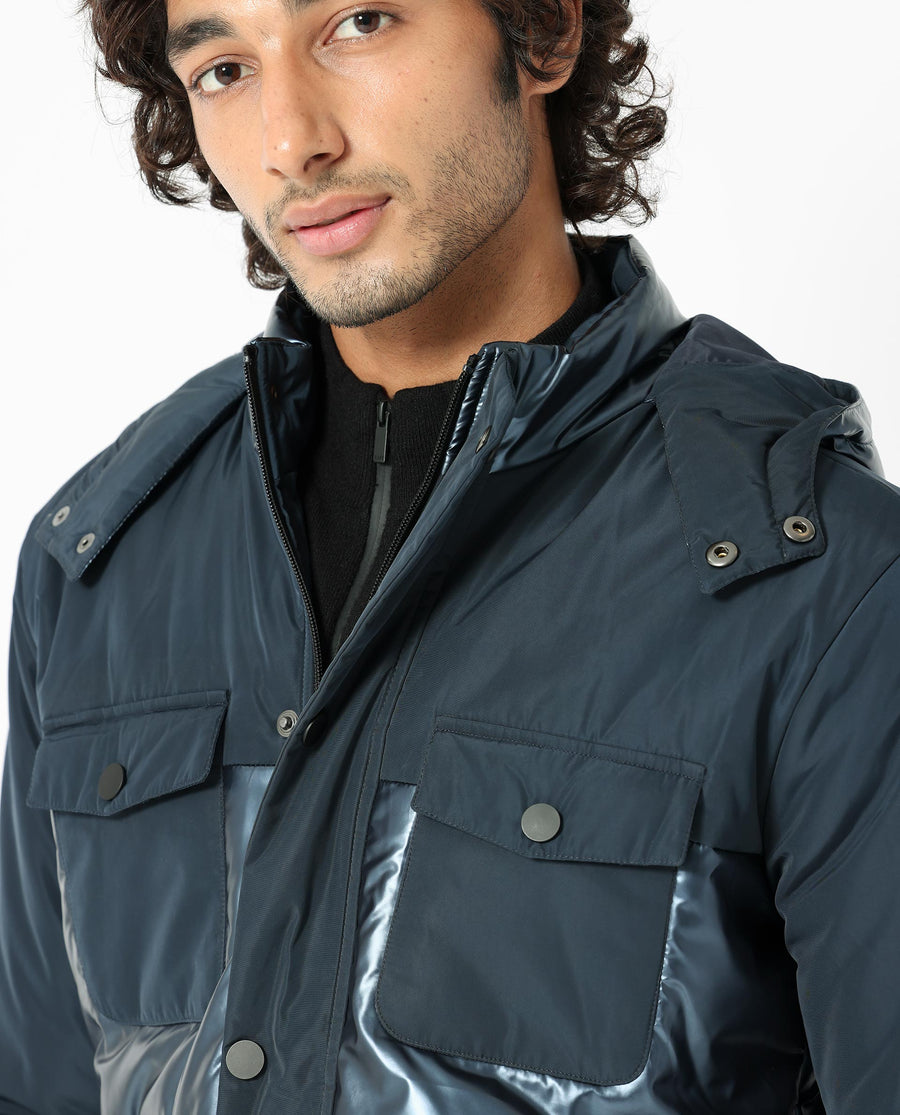 Rare Rabbit Men's Ragon Dark Blue Two-Tone With Detachable Hood Metall