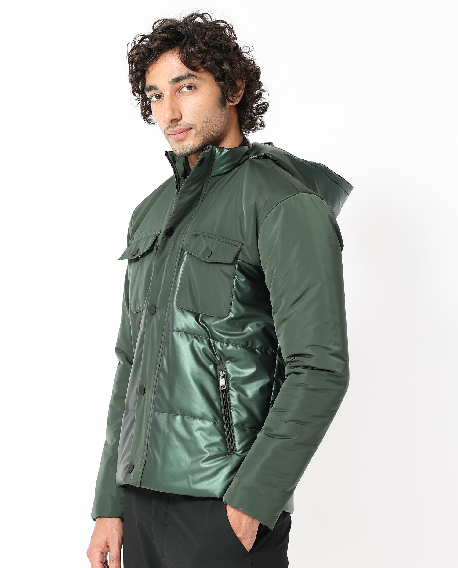 Rare Rabbit Men's Ragon Dark Green Two-Tone With Detachable Hood Metal
