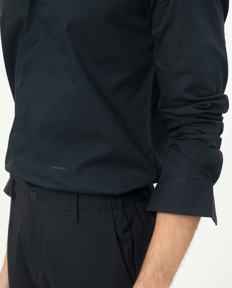 Rare Rabbit Men's Rains Black Cotton Fabric Manadrian Collar Full Slee