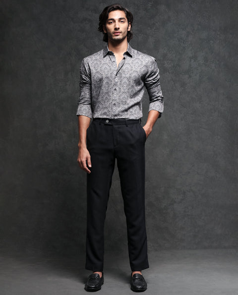 RARE RABBIT MEN'S RAJA BLACK SHIRT COTTON MODAL FABRIC COLLARED NECK F