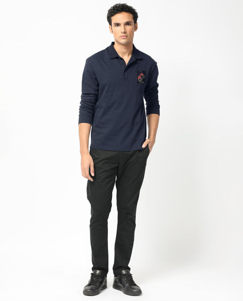 RARE RABBIT MEN'S RAZ NAVY POLO FULL SLEEVE SOLID