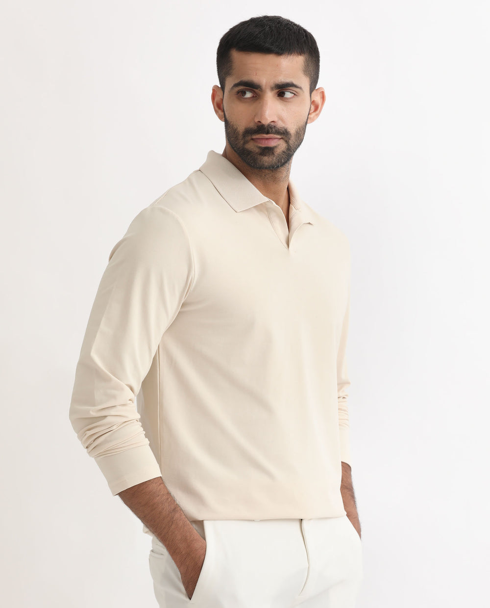 Rare Rabbit Men's Reborn-1 Off-White Cotton Fabric Johnny Collar Full