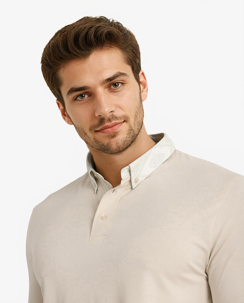 Rare Rabbit Men Ringer-2 Off White Cotton Fabric Printed Collar Half S