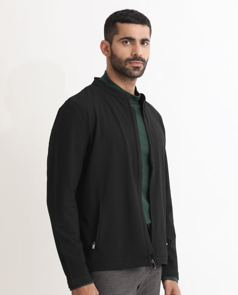 Rare Rabbit Men's Rion Black Polyester Plain Regular Fit Full Sleeve H