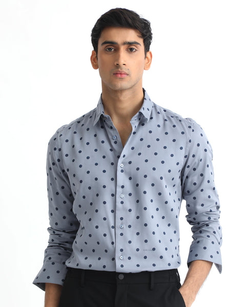 Buy Rish - Blue Regular Fit Polka Print Shirt| Rare Rabbit