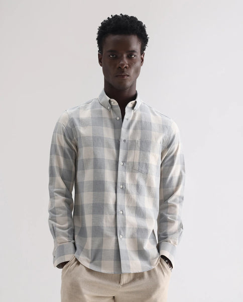 Rare Rabbit Men's Robina Blue 100% Linen Checked Print Regular Fit Ful