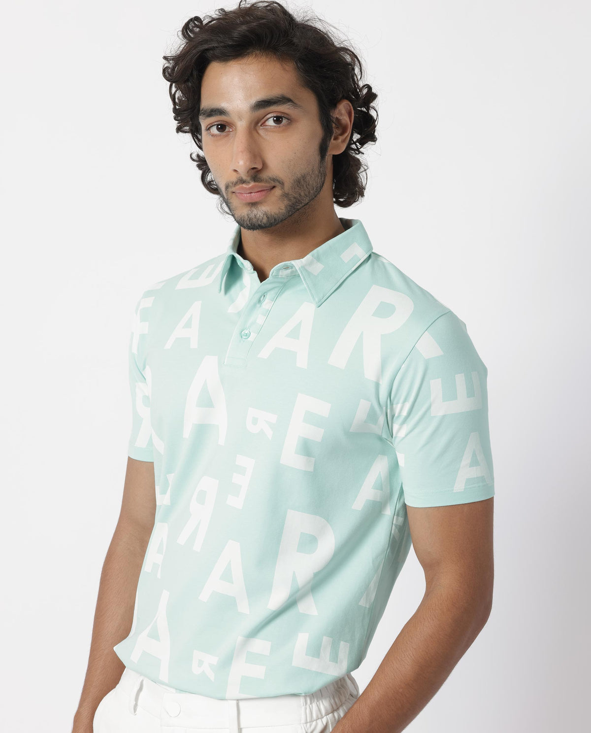 Rare Rabbit Men's Rocha Light Turq Cotton Lycra Fabric Collared Neck H