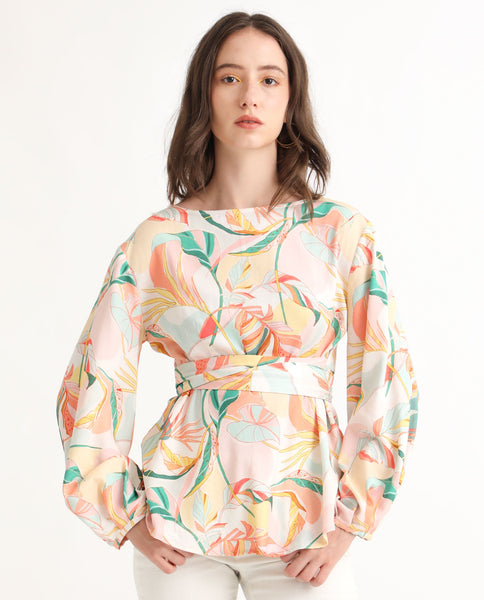 Rareism Women's Rolina Multi Cotton Fabric Full Sleeves Boat Neck ...