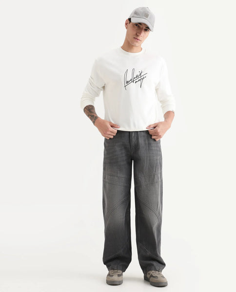 Rare Rabbit Men's Raydon Off White Cotton Graphic Print Regular Fit Fu