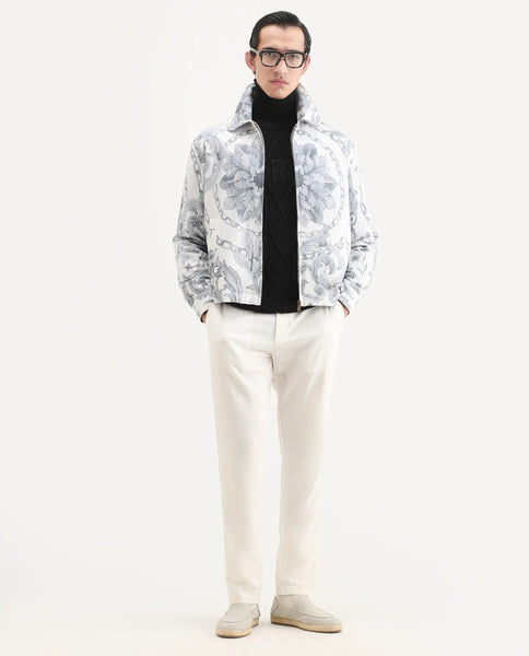 Buy Nulo - Off White Twill Abstract Print Zipper Jacket| Rare Rabbit