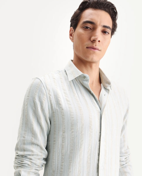 Buy Avno - Light Blue Striped Regular Fit Shirt| Rare Rabbit