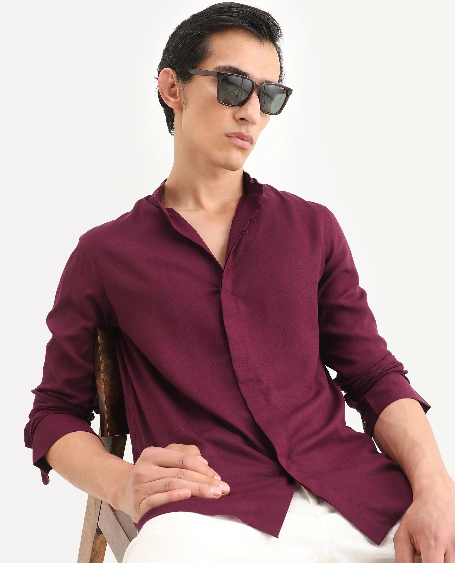 Buy Throne-26 - Dark Maroon Regular Fit Linen Blend Turkish 3 Button ...