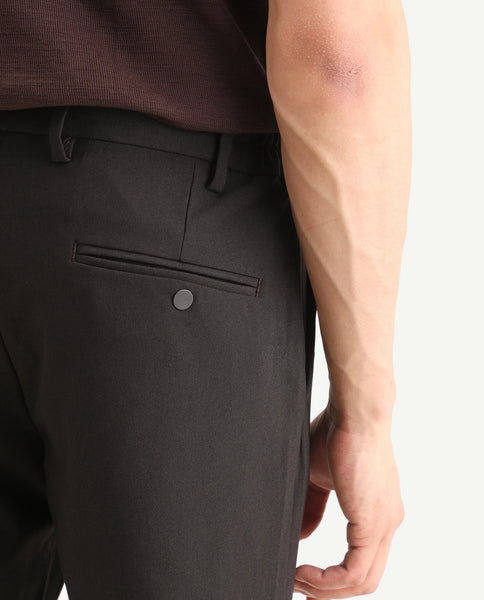 Buy Travel-Ss26 - Dark Brown 8 Way Stretch Trouser| Rare Rabbit