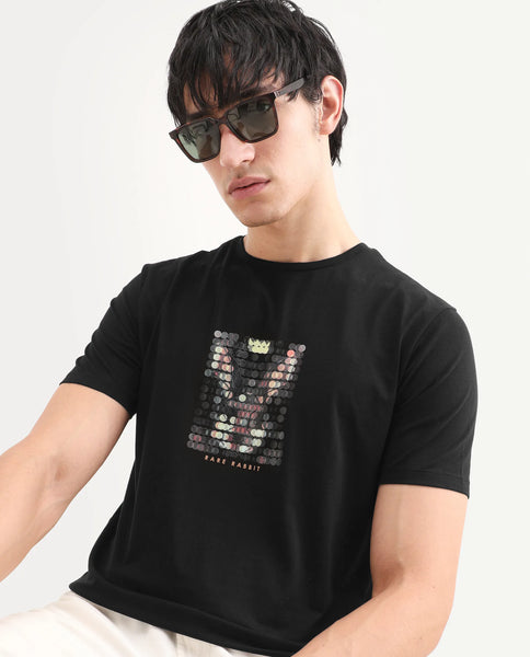 Buy Icy - Black Graphic Print Regular Fit T-Shirt| Rare Rabbit