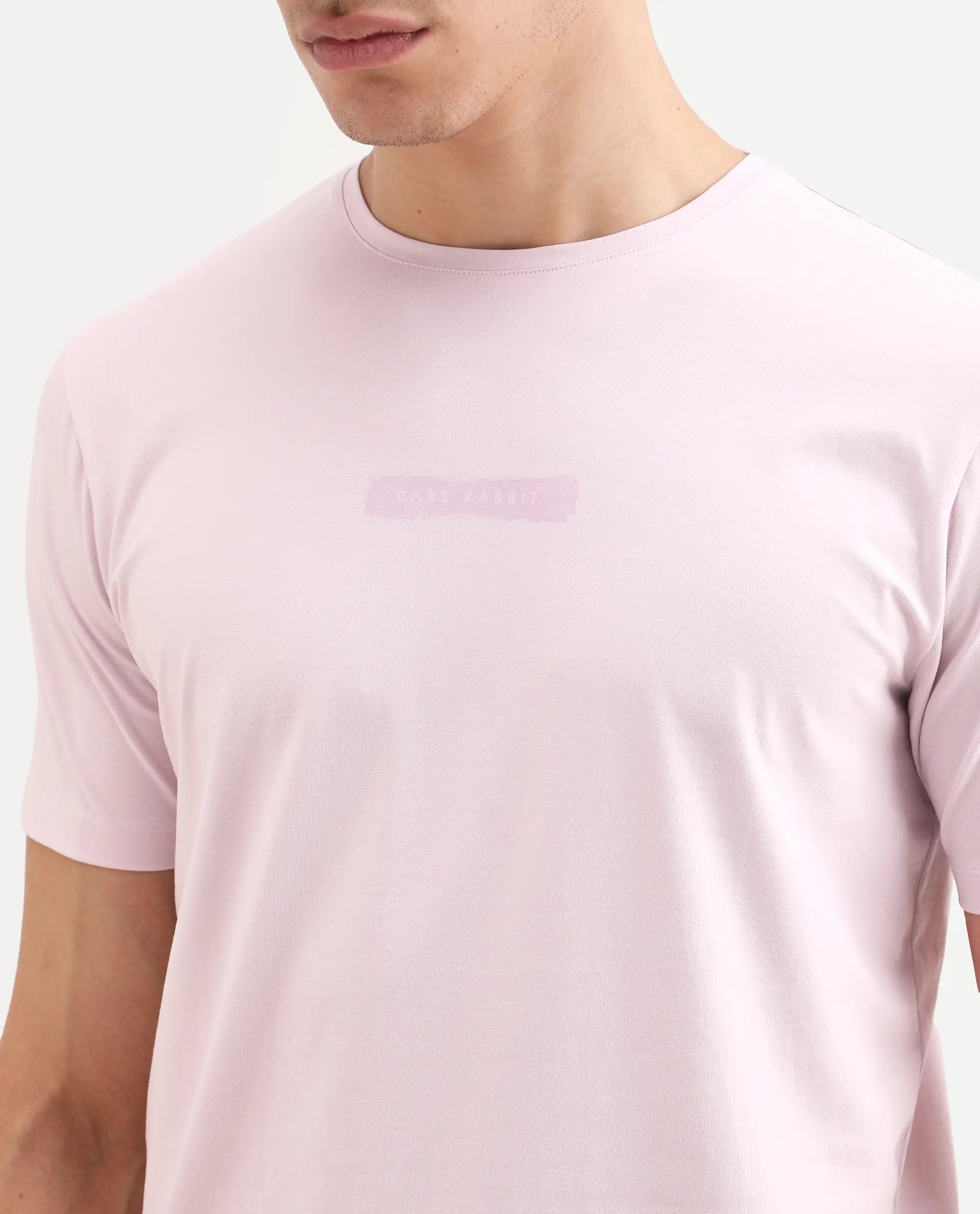 Rare Rabbit Men's Spur Pastel Pink Cotton Blend Fabric Half Sleeve Cre