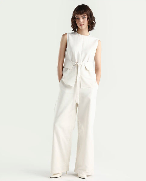 Buy Aubra-B - Off White Elasticated Wide Leg Trouser| Rareism
