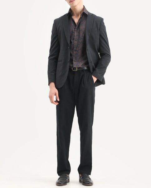 Rare Rabbit Men's Nada Black Cotton Fabric Relaxed Fit Plain Trouser