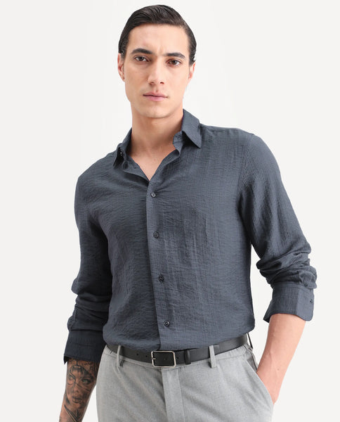 Buy Volas - Dusky Grey Regular Fit Viscose Blend Shirt| Rare Rabbit