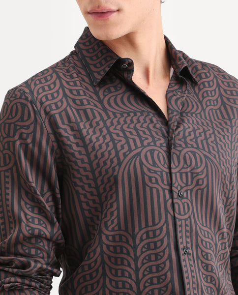 Buy Chel - Brown Geometric Print Regular Fit Shirt| Rare Rabbit