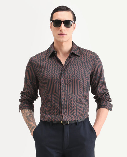 Buy Chel - Brown Geometric Print Regular Fit Shirt| Rare Rabbit
