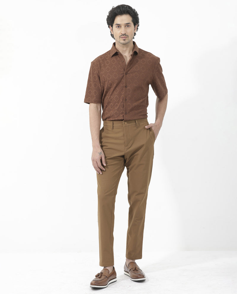 Rare Rabbit Mens Ryker Brown Cotton Polyester Fabric Blend Short Sleev