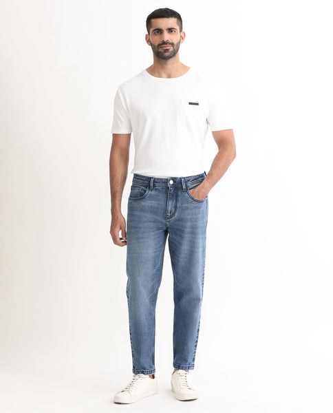 Rare Rabbit Men's Sam-2 Dusky Blue Cotton Fabric Button And Zip Closur