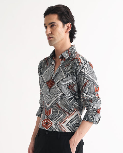 Buy Sart - Brown Regular Fit Geometric Print Shirt| Rare Rabbit