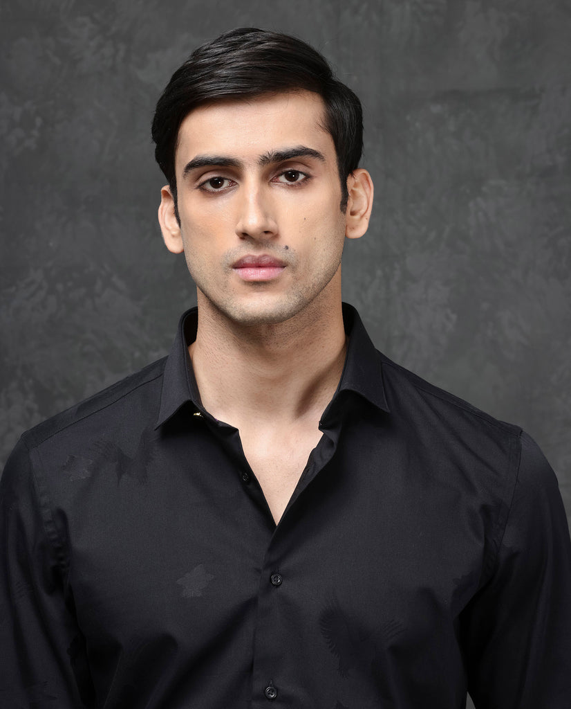 Rare Rabbit Mens Sherd Black Cotton Fabric Full Sleeve Regular Fit Ja