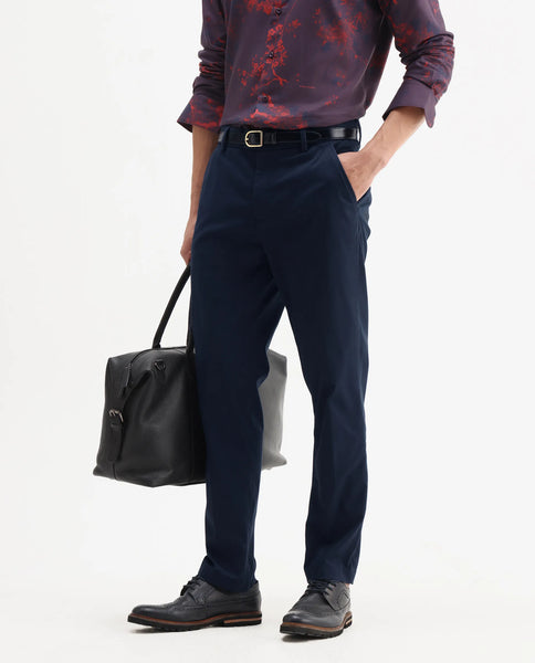 Buy Smart - Navy Regular Fit Plain Trouser| Rare Rabbit