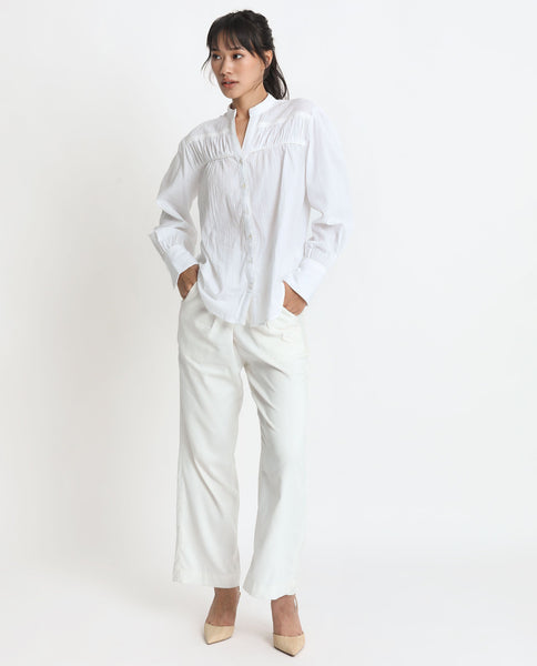 Buy Stern - White Plain Bishop Sleeve Top| Rareism
