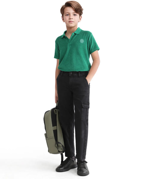 Rare Ones Kids Strait Black Cotton Zipper Closure Solid Loose Fit Jean