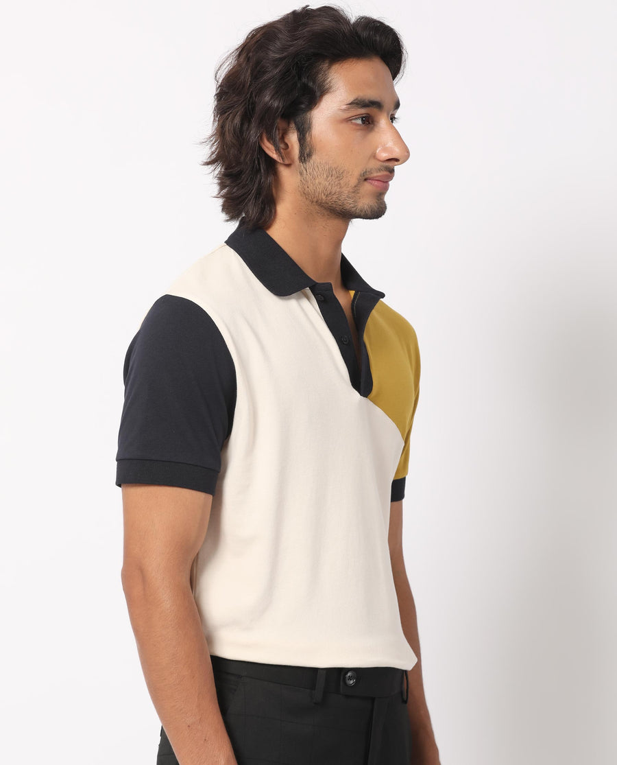 Rare Rabbit Men's Tachou Off White Cotton Fabric Collared Neck Half Sl