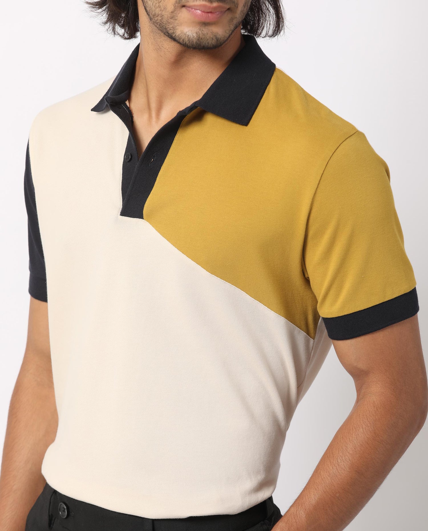 Rare Rabbit Men's Tachou Off White Cotton Fabric Collared Neck Half Sl