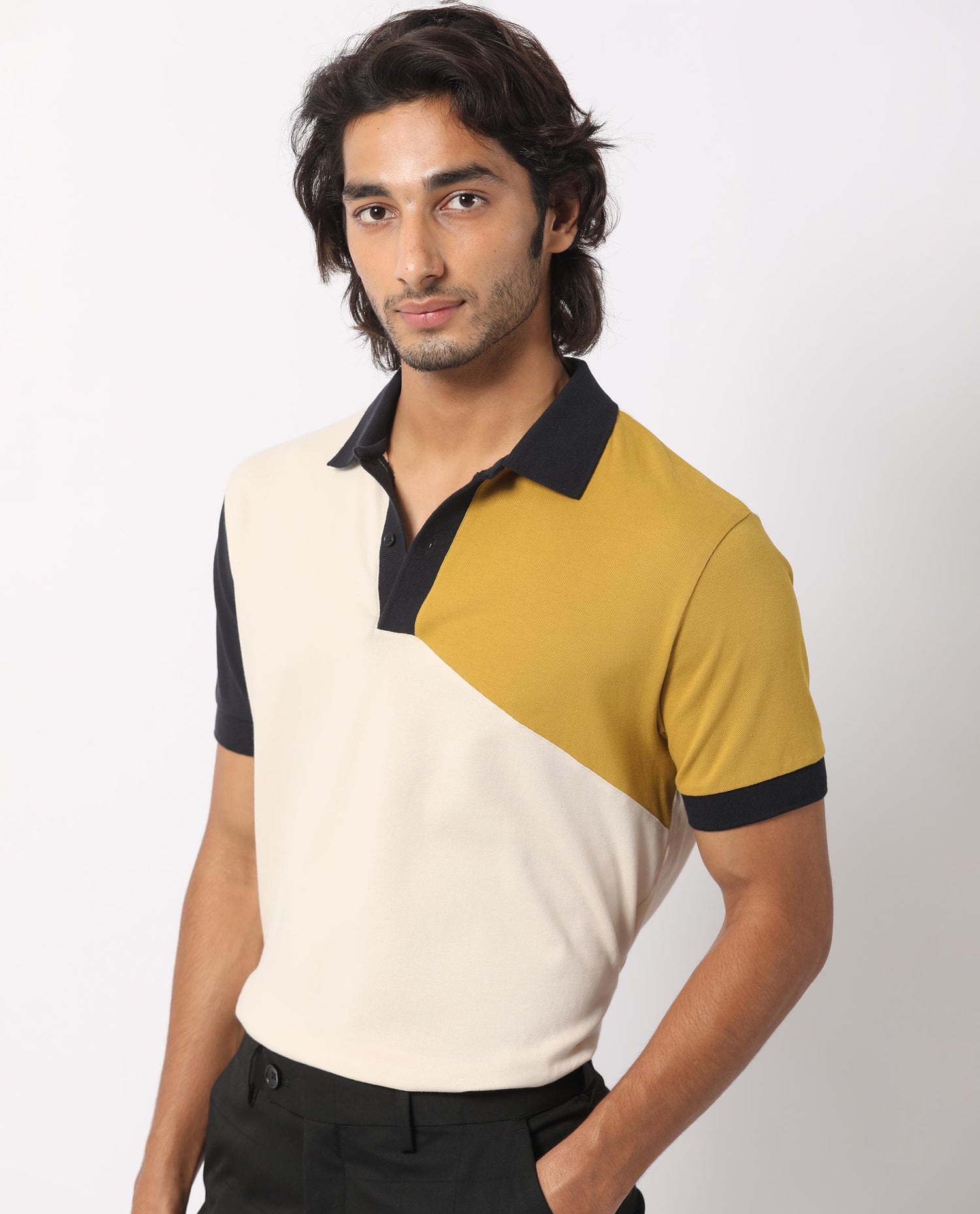 Rare Rabbit Men's Tachou Off White Cotton Fabric Collared Neck Half Sl