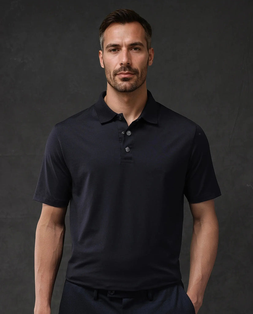 Rare Rabbit Men Tang-1 Navy Short Sleeve Regular Collar Button Closure