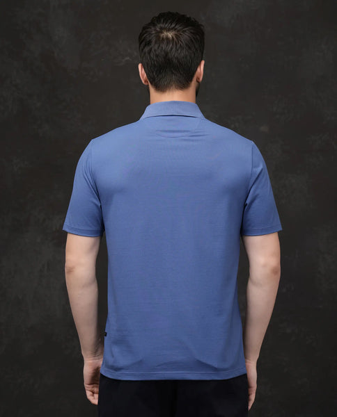 Rare Rabbit Men's Tang-25 Dusky Blue Cotton Plain Regular Fit Half Sle