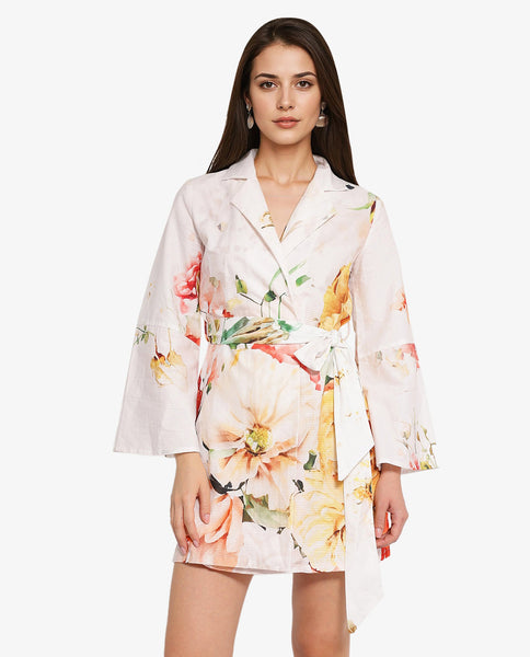 Rareism Women's Tepeco Light Multi Bell Sleeves Lapel Neck Tie Up Stra