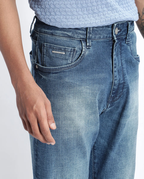 Rare Rabbit Men Theo Light Blue Cotton Blend Fabric Shank And Zipper P